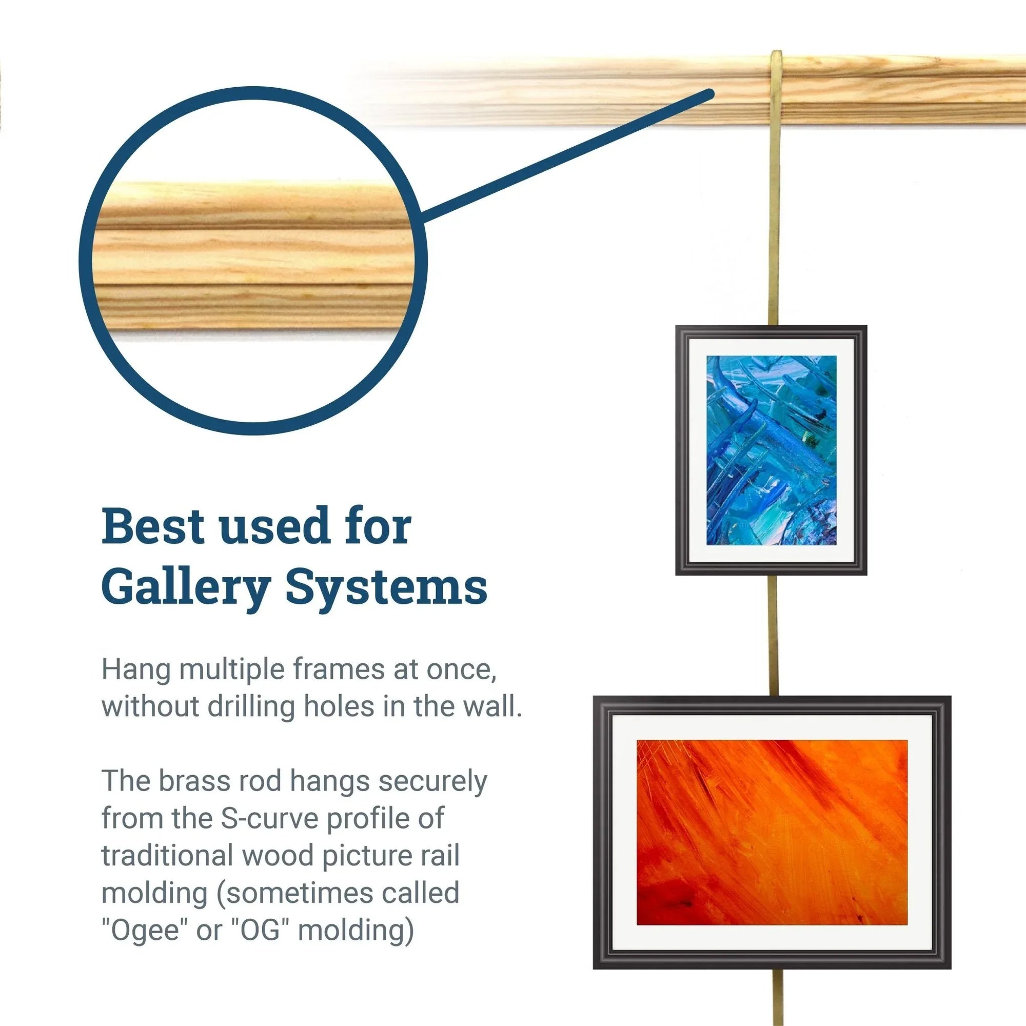 Picture Rail Gallery Rod 5 Foot - Brass 4mm Square - Picture Hang Solutions