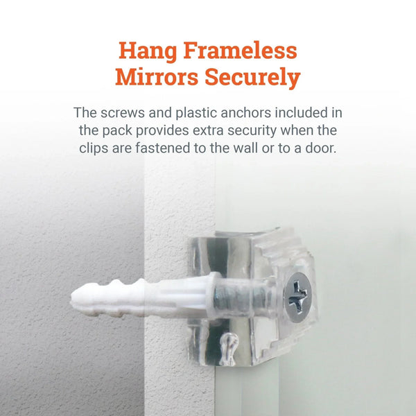 Clear Mirror Clips For Frameless Mirrors - Holds 1/4" Thick Glass ...