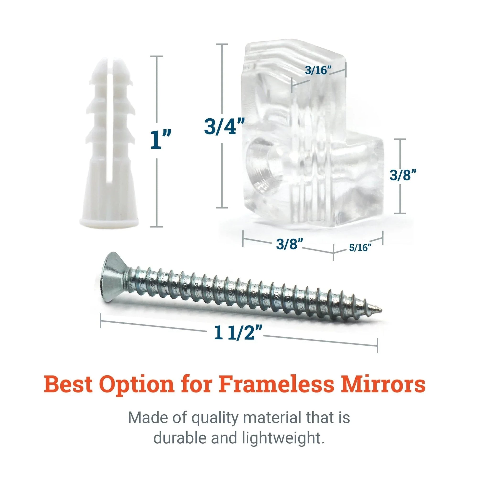 Clear Mirror Clips For Frameless Mirrors - Holds 1/4" Thick Glass ...