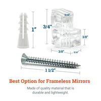 Clear Mirror Clips For Frameless Mirrors - Holds 1/4" Thick Glass ...