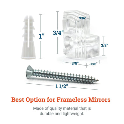 Clear Mirror Clips For Frameless Mirrors - Holds 1/4" Thick Glass ...