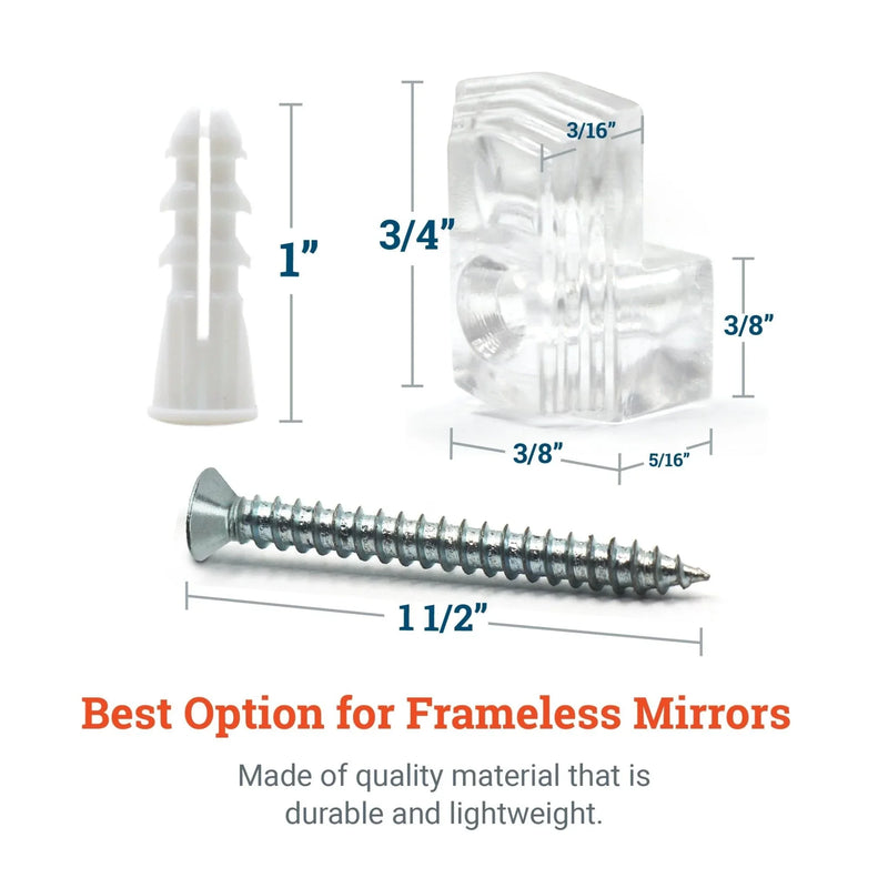 Clear Mirror Clips For Frameless Mirrors - Holds 1/4" Thick Glass ...