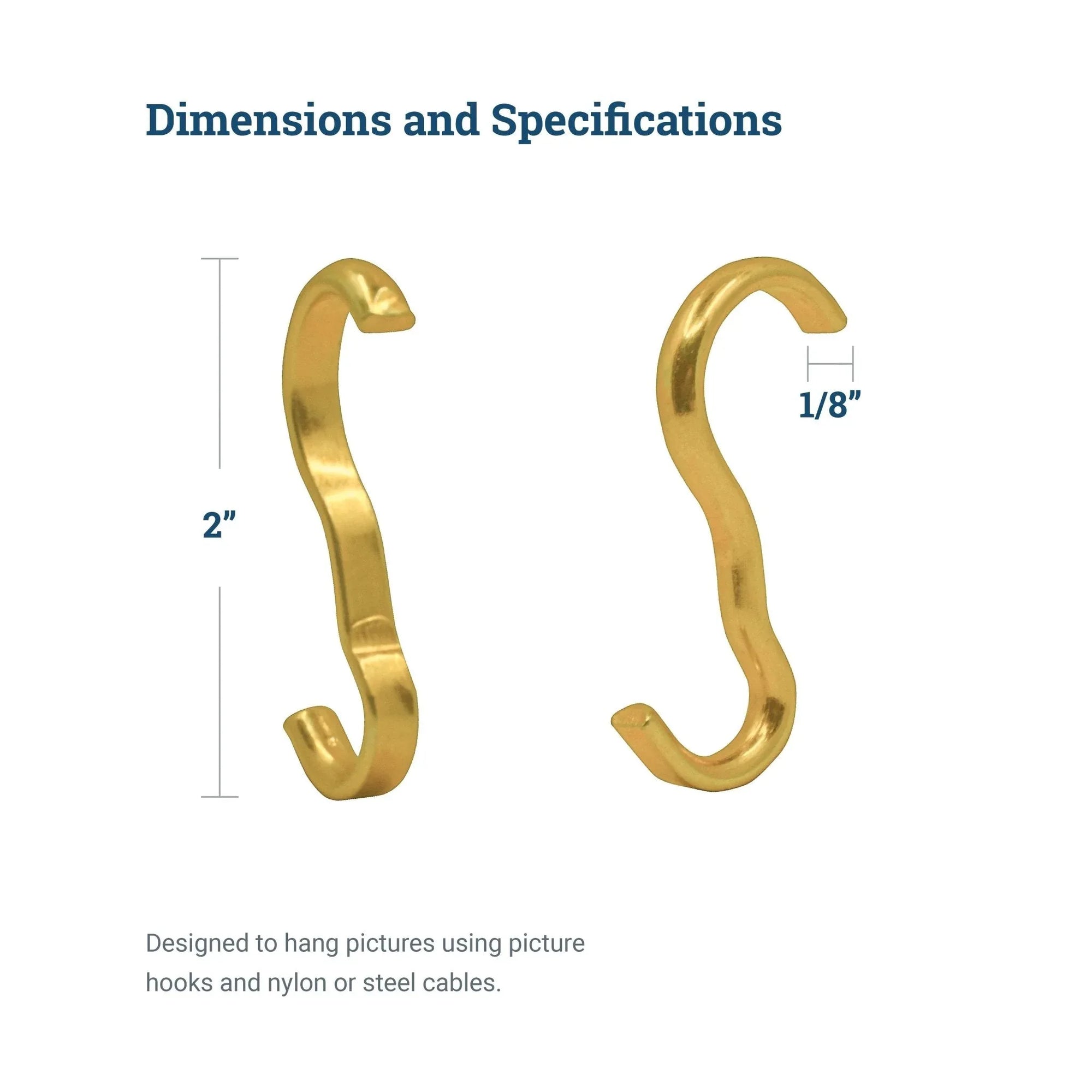 Narrow Picture Rail Hook - 1 3/4" Long x 3/16" Wide Brass Finish ...